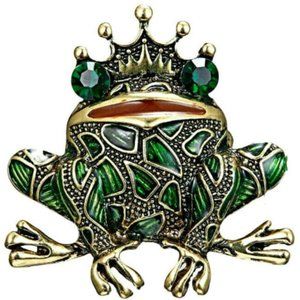 Jewelry | Royal Crown Kissing Frog Prince Rhinestone Brooch | Poshmark